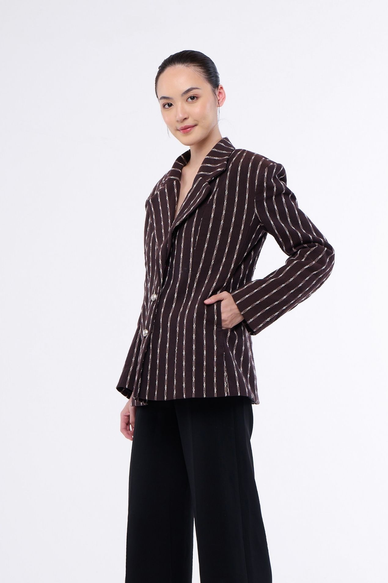 Dark Brown Tabang Tenun Blazer | Oemah Etnik