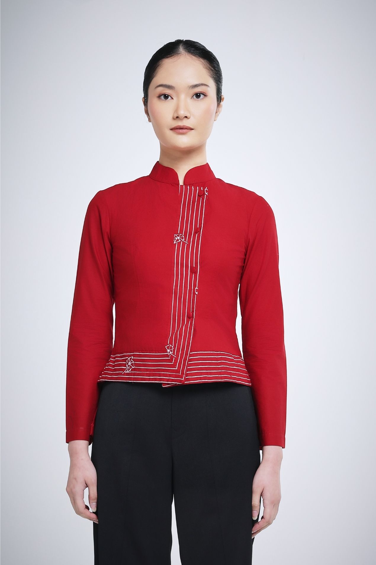 Red White Ripah Batik Katun Top | Oemah Etnik