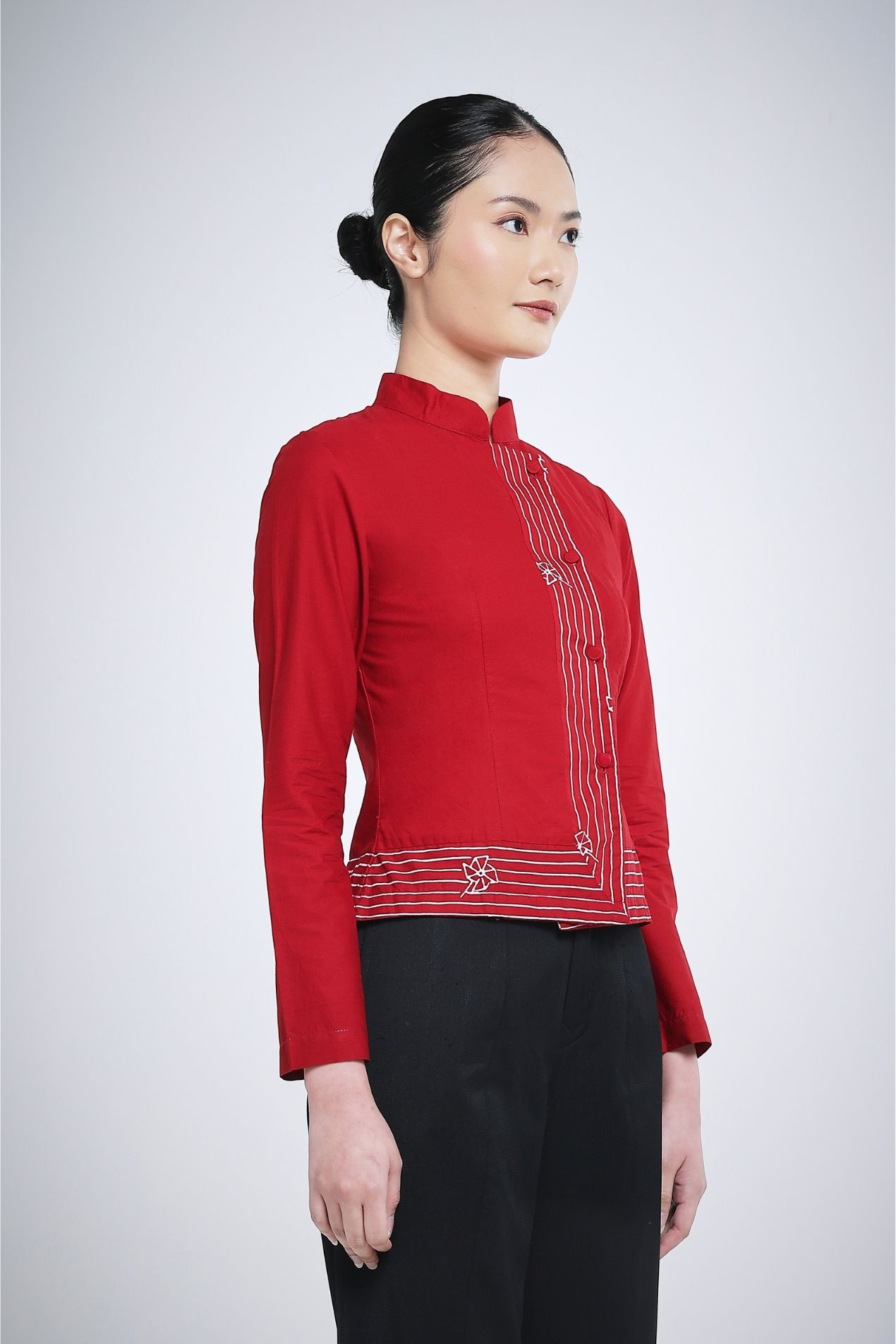 Red White Ripah Batik Katun Top | Oemah Etnik