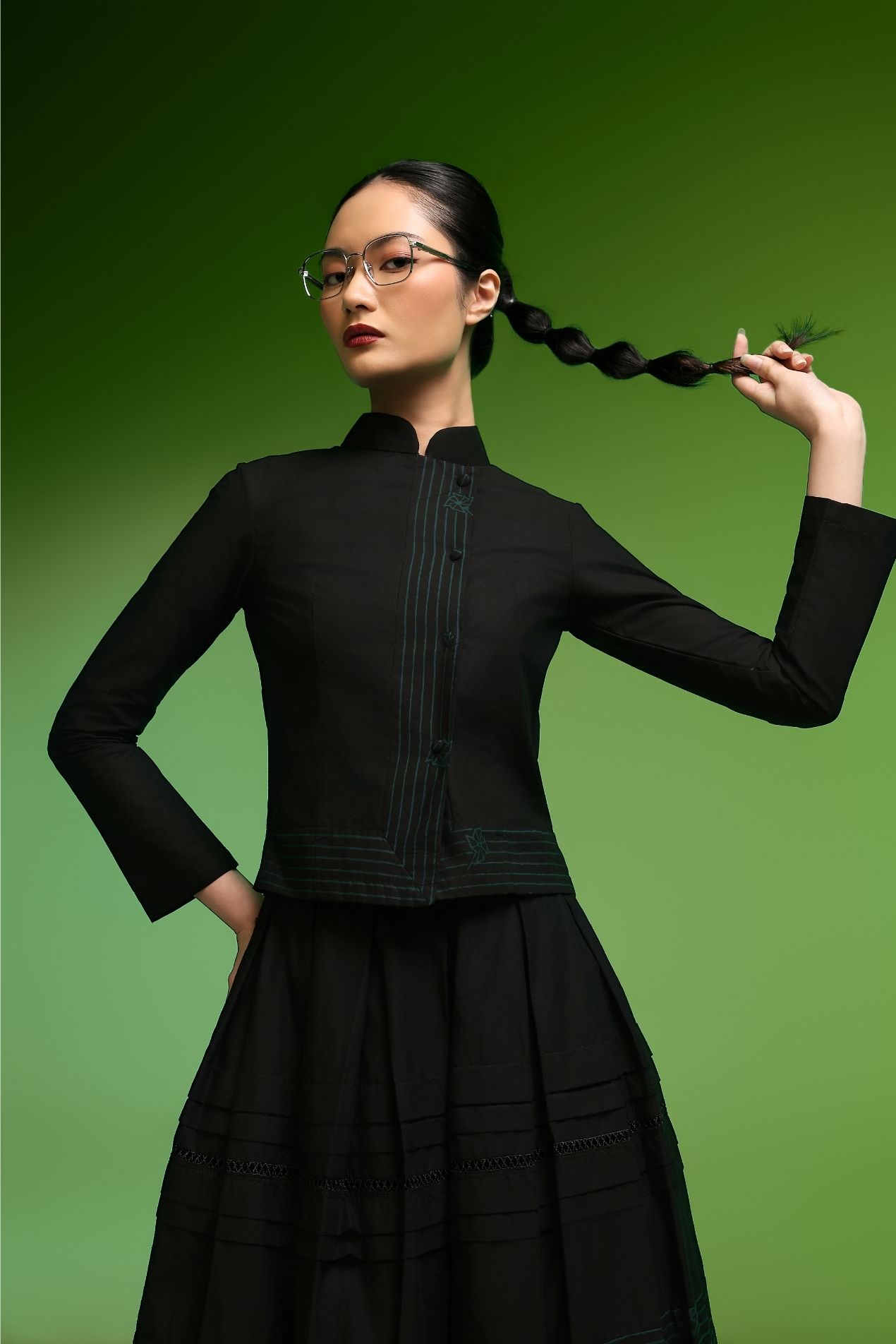 Black Green Ripah Batik Katun Top | Oemah Etnik