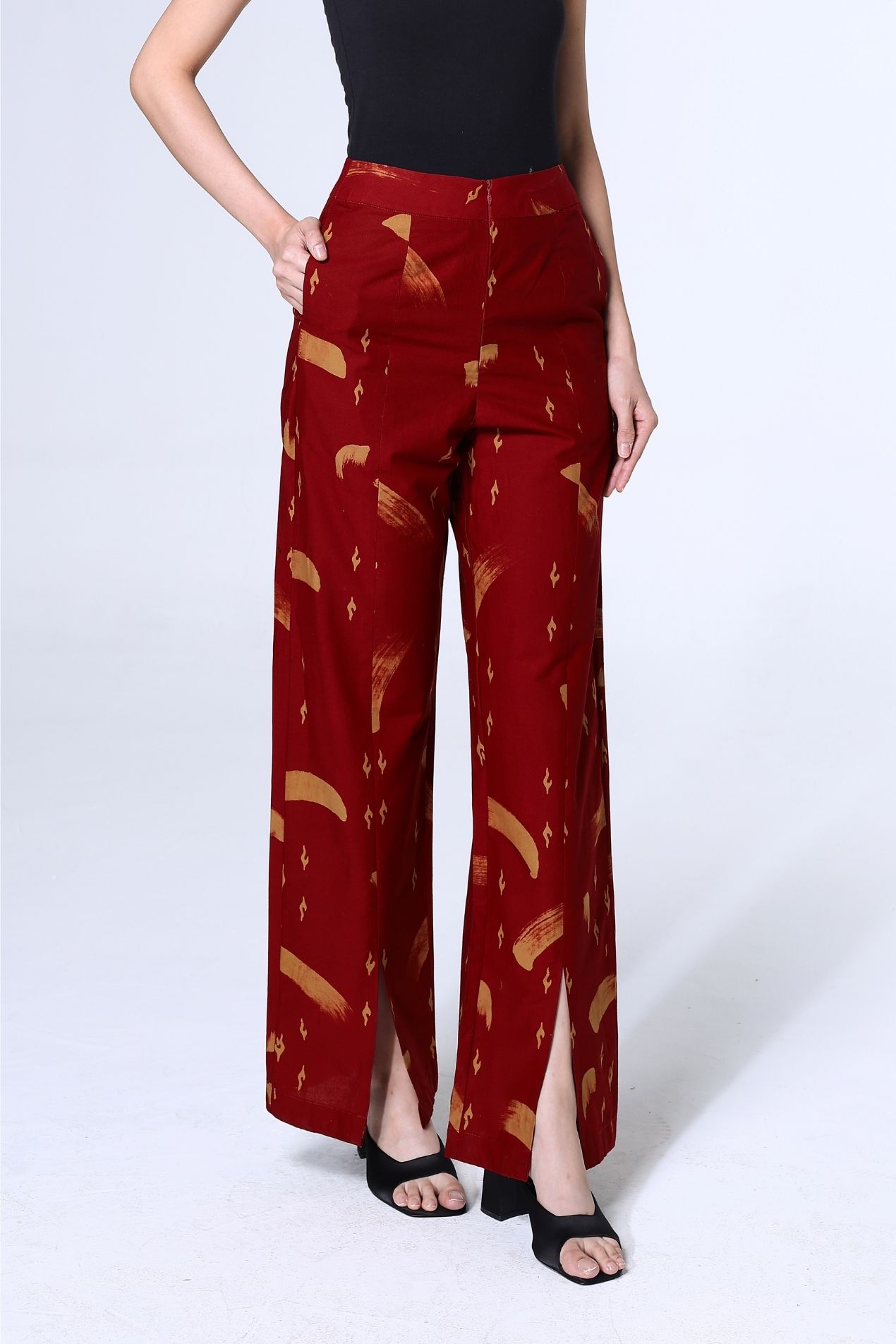Red Clay Slit Batik Pants | Oemah Etnik